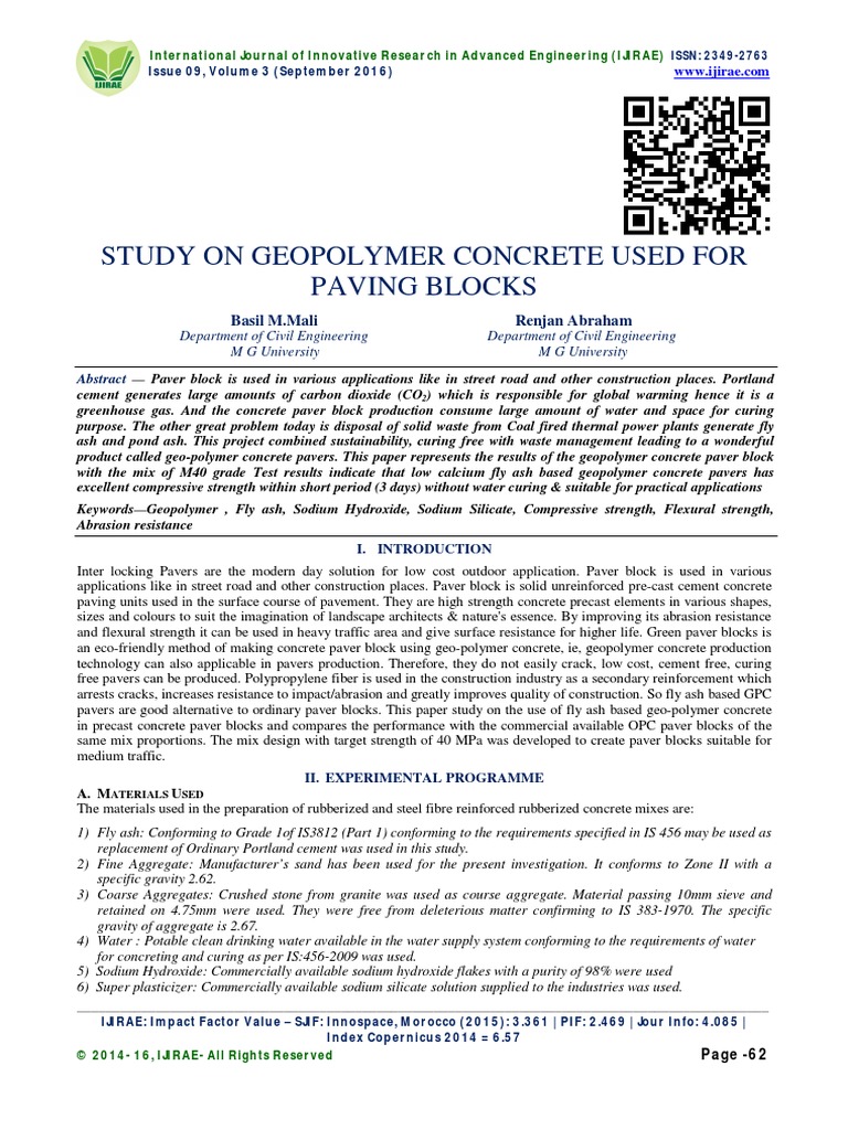 Study On Geopolymer Concrete Used For Paving Blocks | PDF | Fly Ash ...