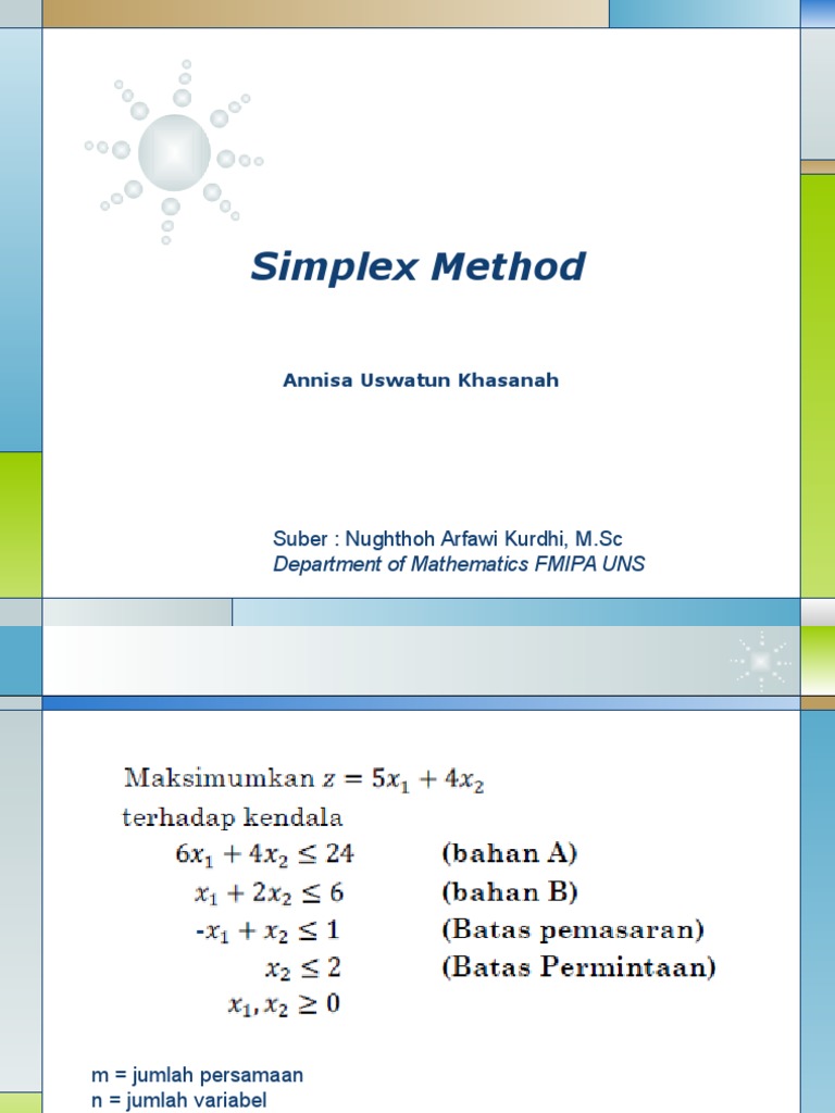 Simplex Method: Suber: Nughthoh Arfawi Kurdhi, M.SC | PDF | Teaching Methods & Materials | Computers
