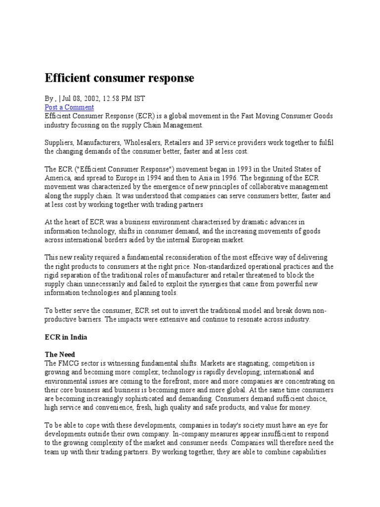 Efficient Consumer Response PDF | PDF | Supply Chain | Logistics