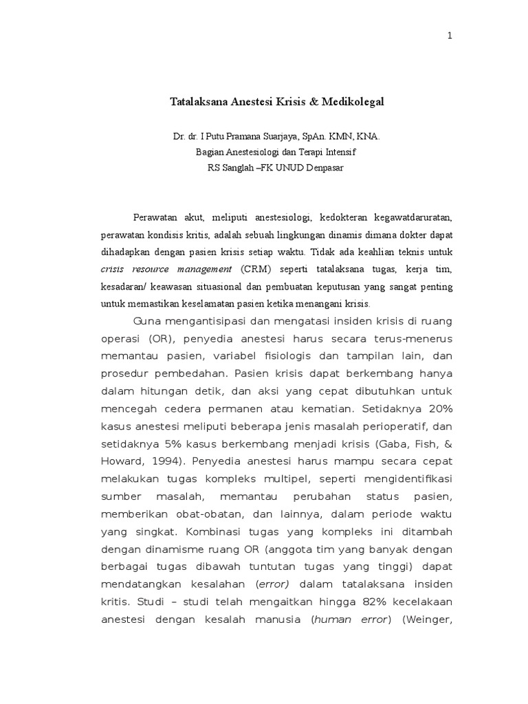 Anesthesia Crisis Management-1 | PDF