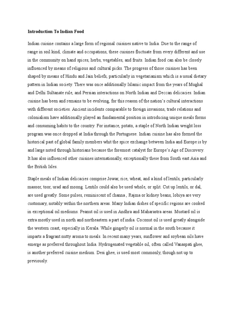 Introduction To Indian Food | PDF | Indian Cuisine | Cuisine
