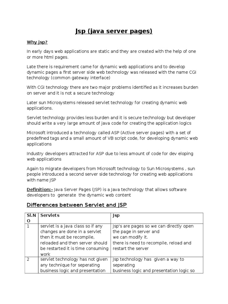 Jsp Notes Pdf Java Server Pages Java Servlet 2244