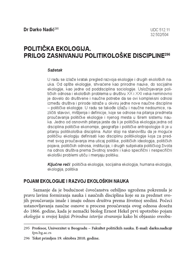 Politicka Ekologija Darko Nadic | PDF