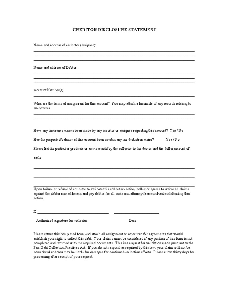 Creditor Disclosure Statement Template | PDF | Liability (Financial ...