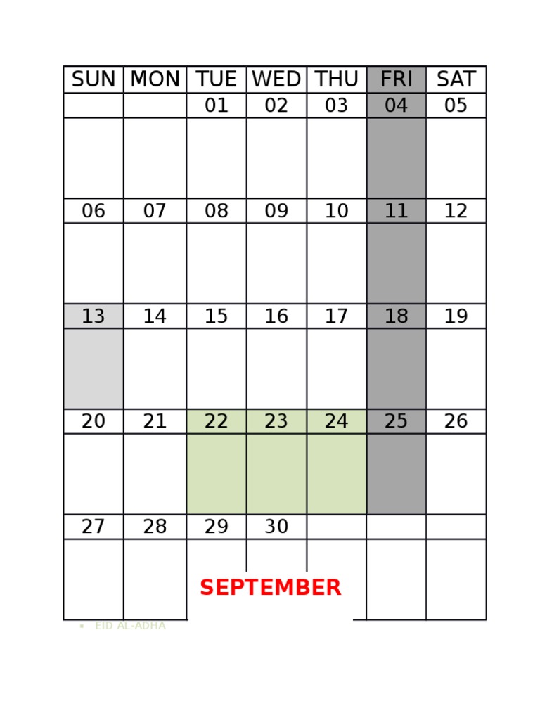 Sun Mon Tue Wed Thu Fri Sat: September | PDF