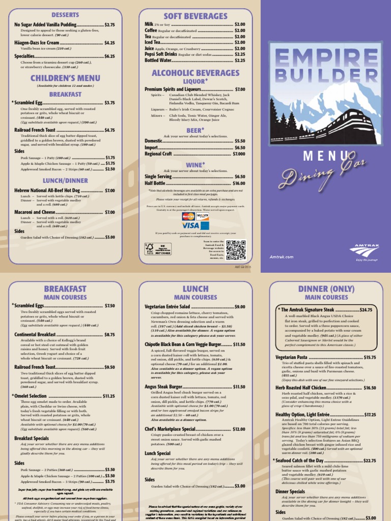 Amtrak Dining Car Menu
