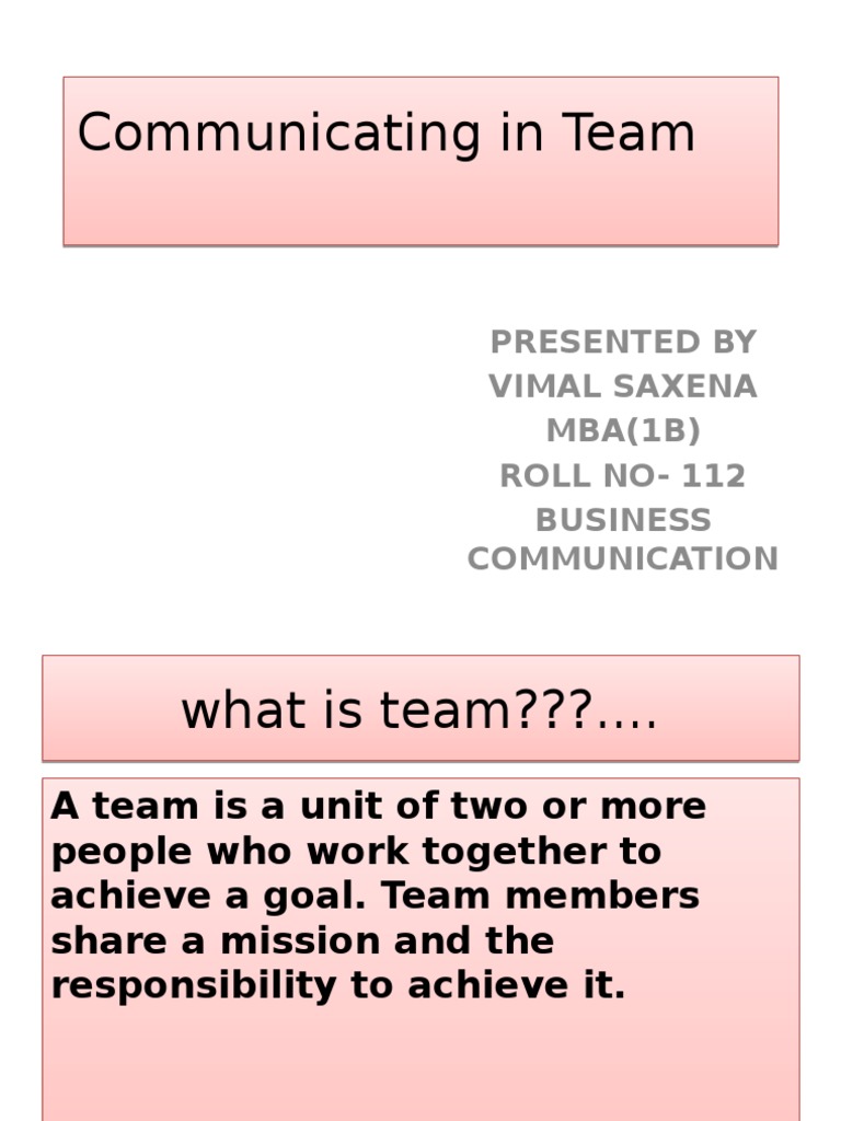 Communicating in Team (Vimal Saxena Business Communication Presentation ...