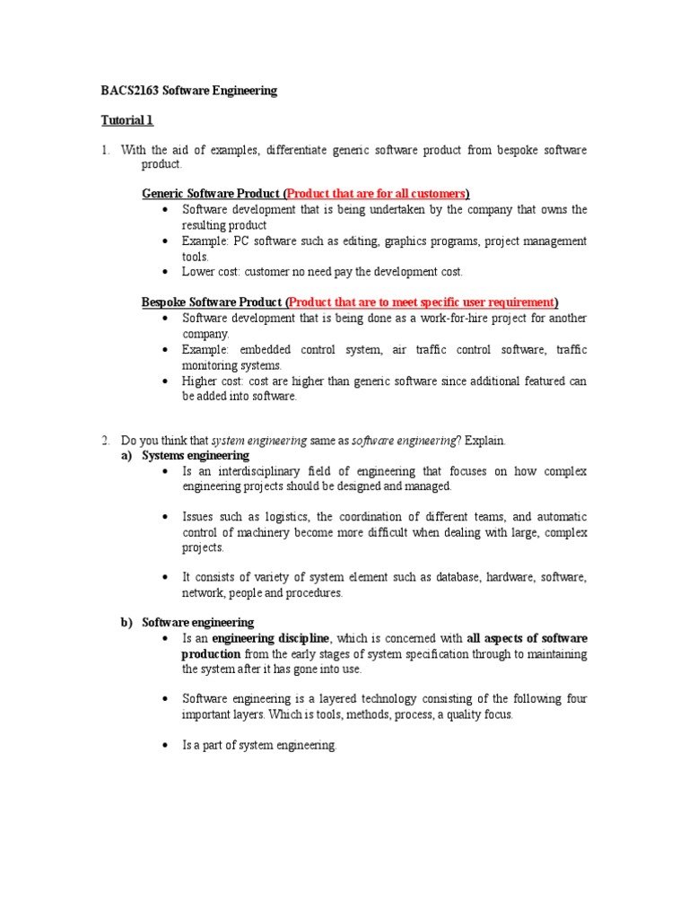 Tutorial 1Q (Software Engineering) | PDF | Systems Engineering | Software