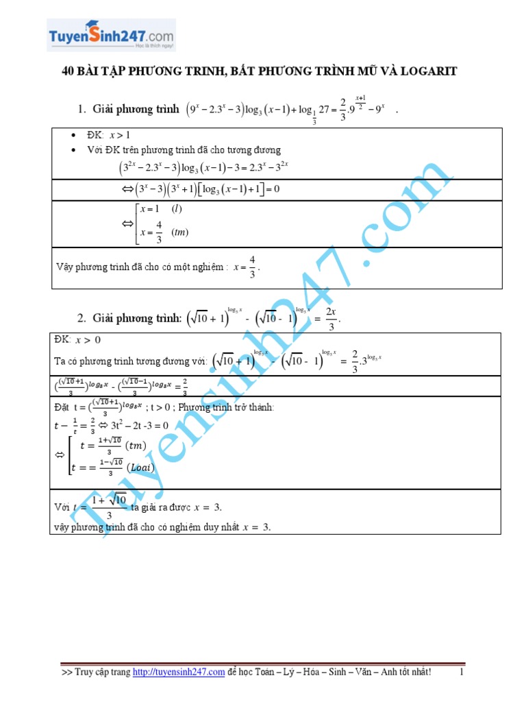 Phuong Trinh Bat Phuong Trinh Mu Logarit | PDF