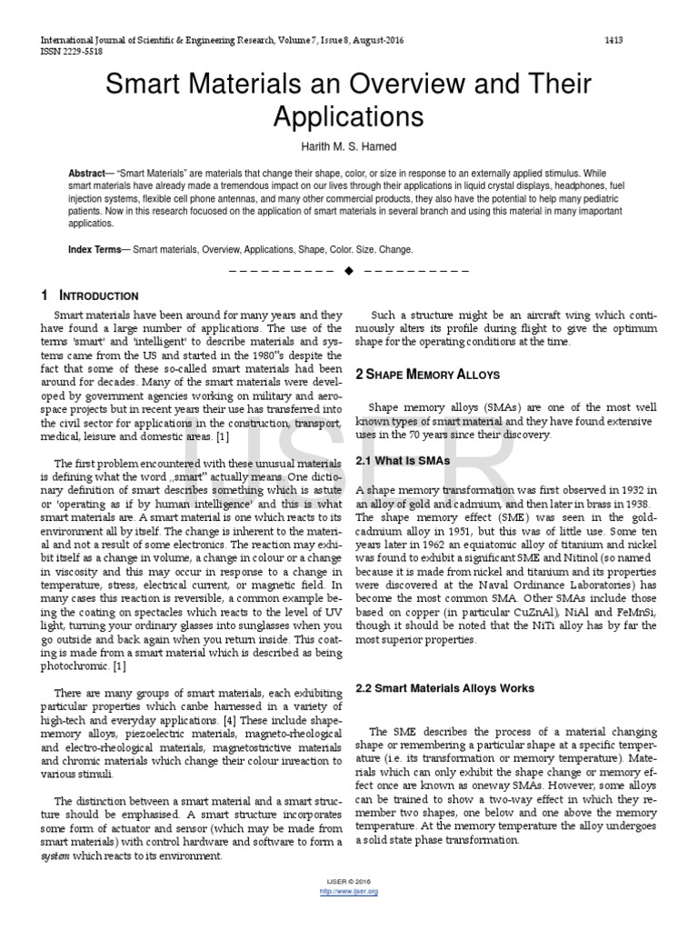 Smart Materials An Overview and Their Applications | PDF | Home & Garden