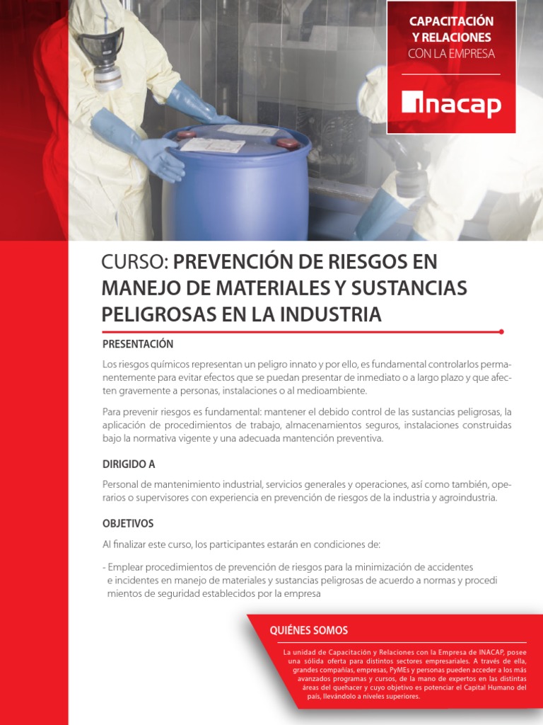 Curso Prevención de Riesgos en Manejo de Materiales y Sustancias Peligrosas en La Industria ...