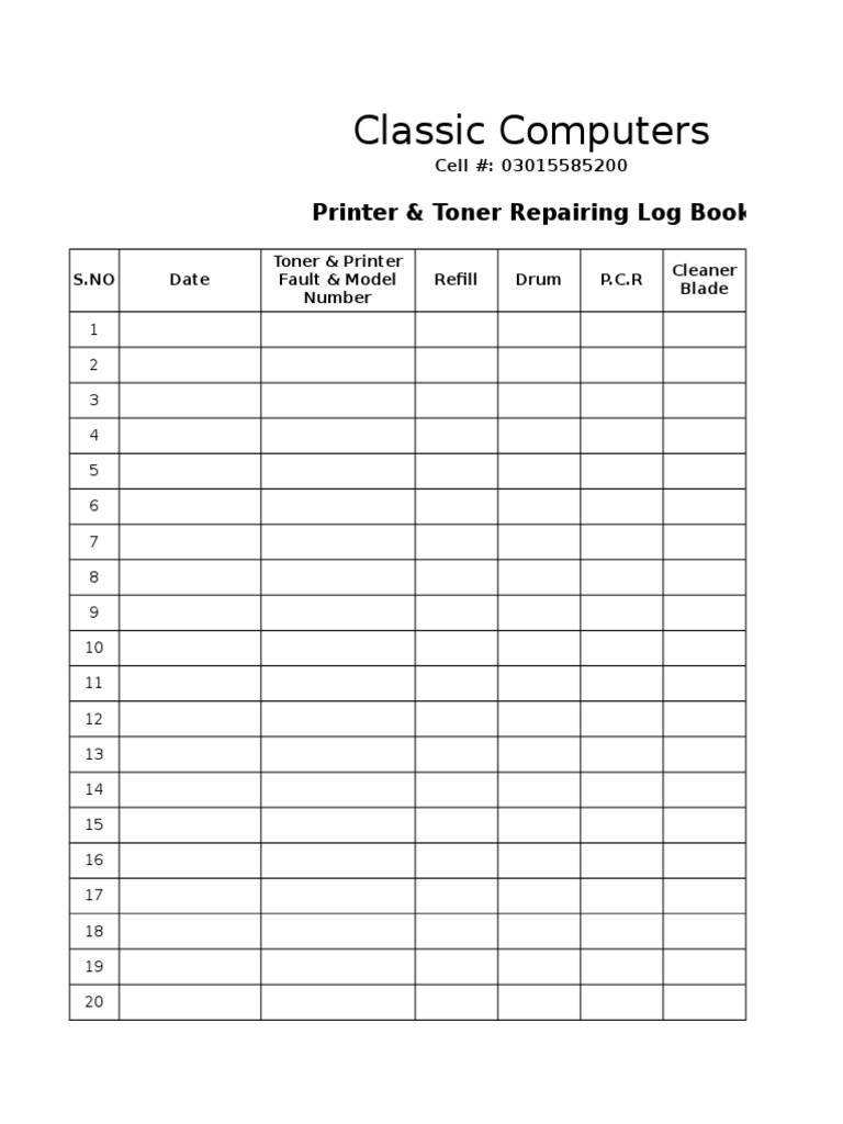 Printer Log Book | PDF