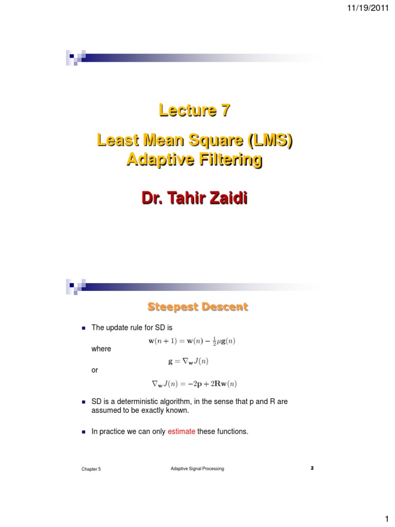 Lecture 7 (Adaptive Filters) | PDF | Mathematical Optimization | Filter (Signal Processing)
