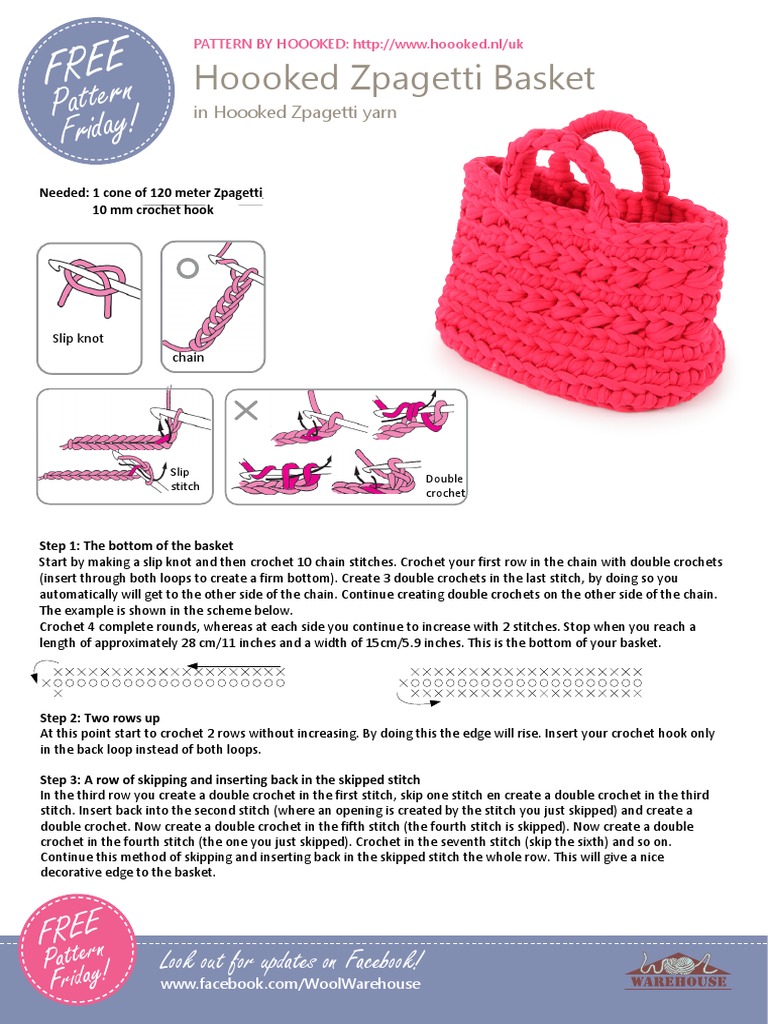 Free Hoooked Zpagetti Basket Pattern | PDF | Crochet | Woven Fabrics
