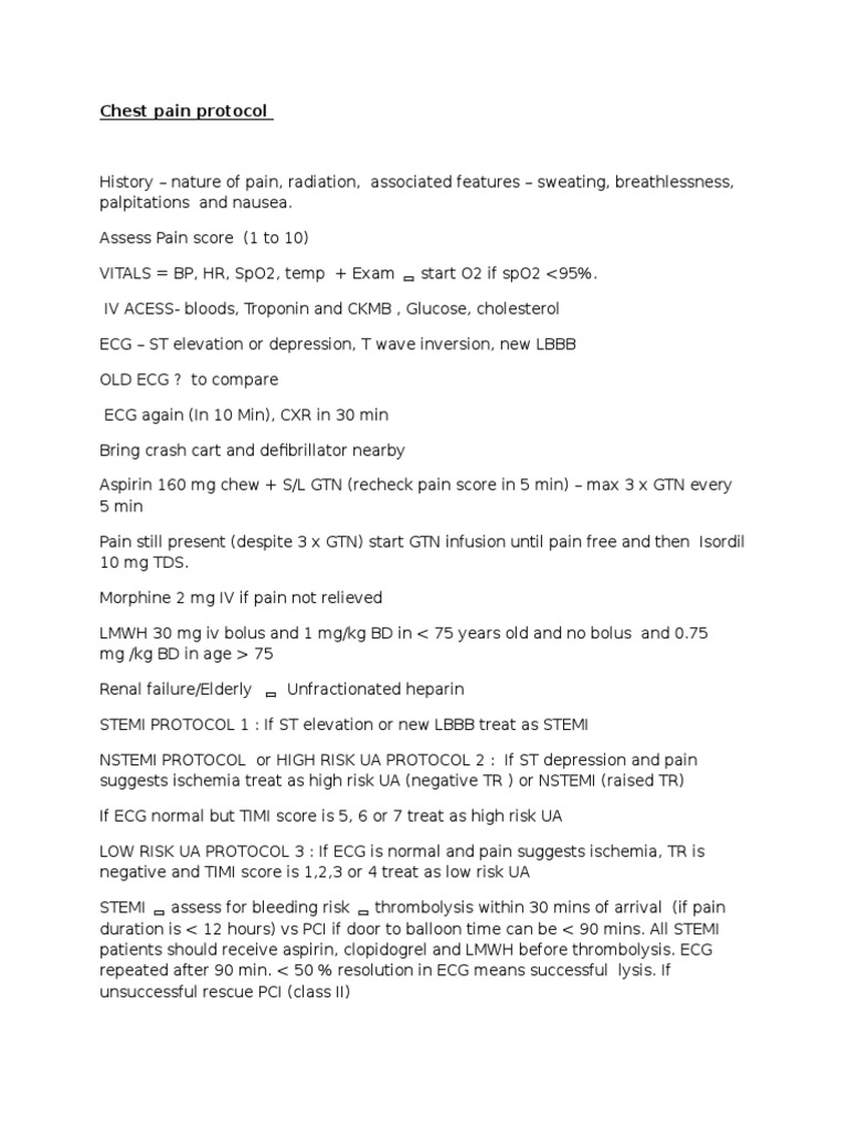 Chest Pain Protocol | PDF | Myocardial Infarction | Angina Pectoris