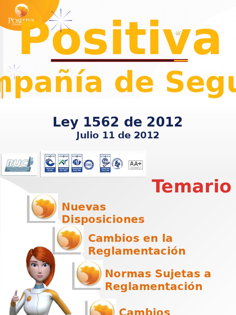 DIAPOSITIVA Ley 1562 2012 POSITIVA | PDF | Derecho laboral | Gobierno