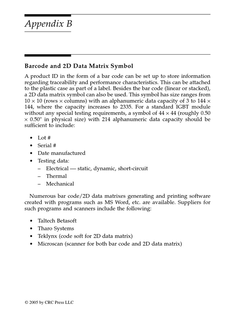 Appendix B: Barcode and 2D Data Matrix Symbol | PDF | Barcode | Areas ...