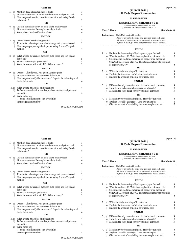 Unit-Iii: B.Tech. Degree Examination | PDF | Battery (Electricity ...
