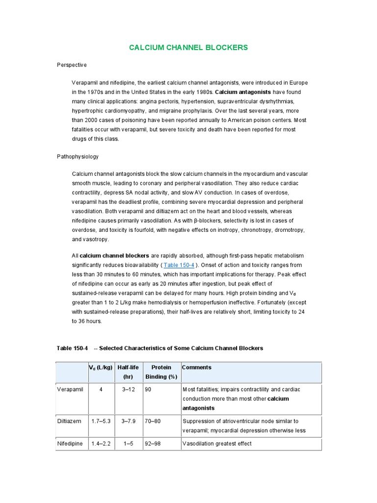 Table 150-4 - Selected Characteristics of Some Calcium Channel Blockers ...