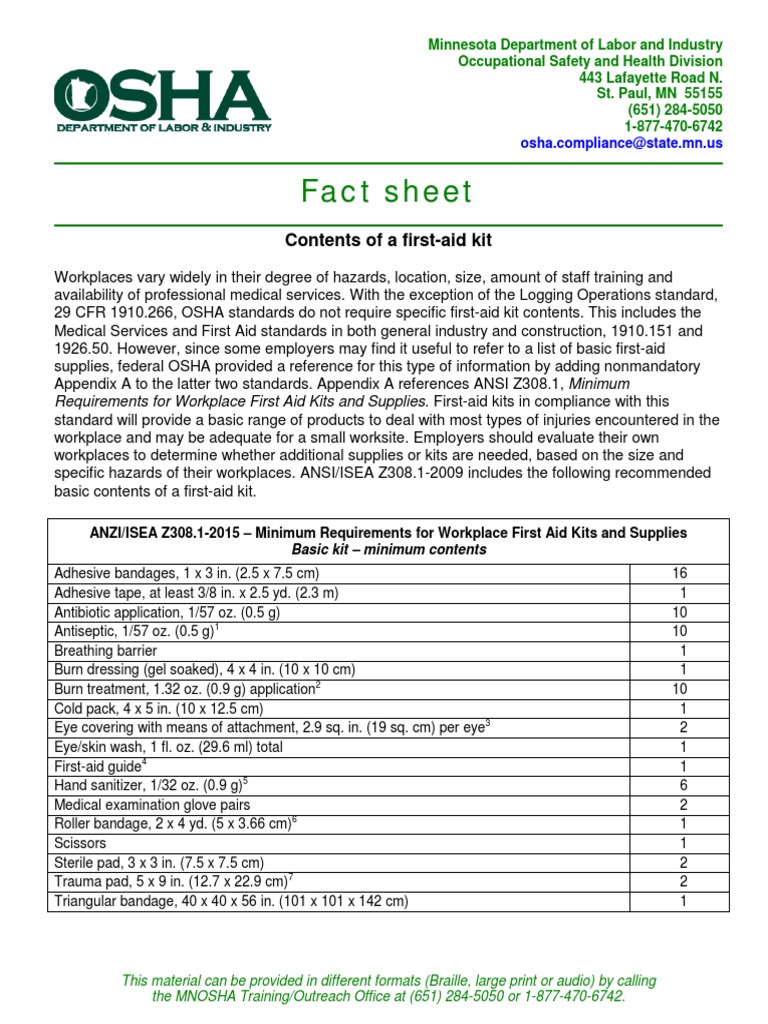 Fact Firstaid | First Aid | Occupational Safety And Health Administration
