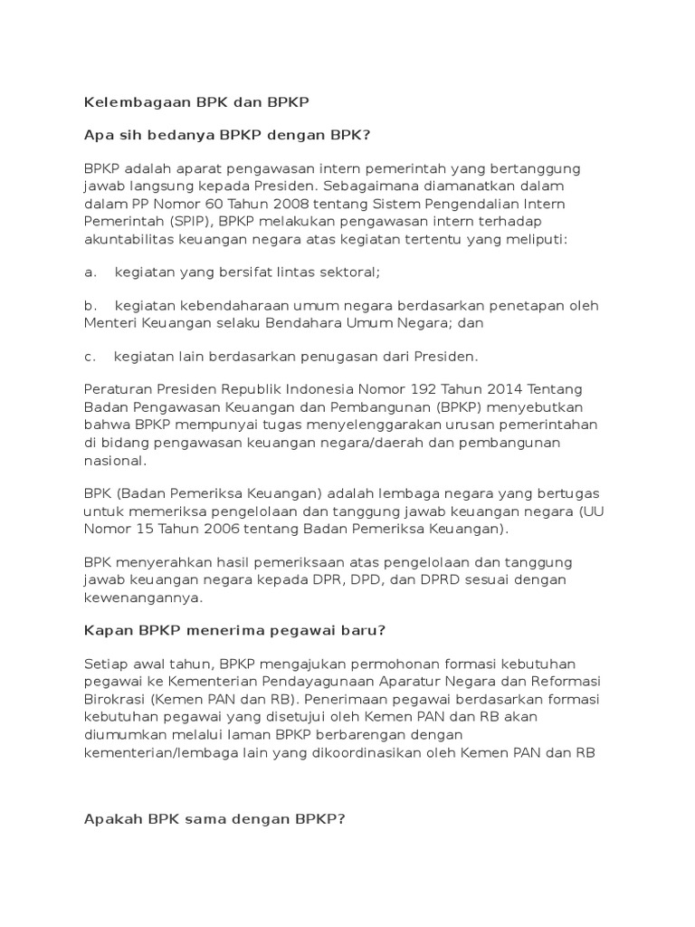 Kelembagaan BPK Dan BPKP | PDF