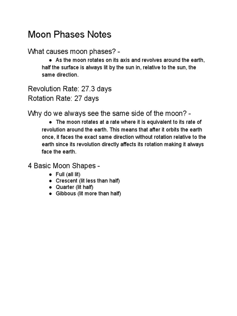 Moon Phases Notes | PDF