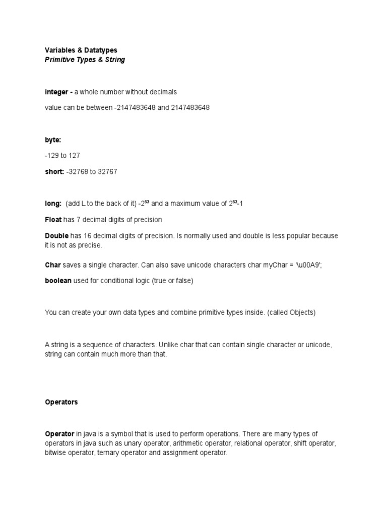 Variables, Datatypes, Operators, Control Flow & OOP | PDF | Data Type ...
