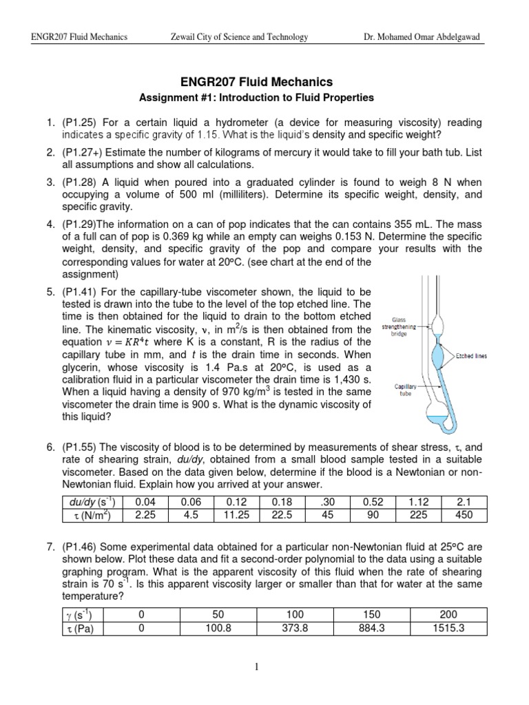 Assignment 1 | PDF | Viscosity | Shear Stress