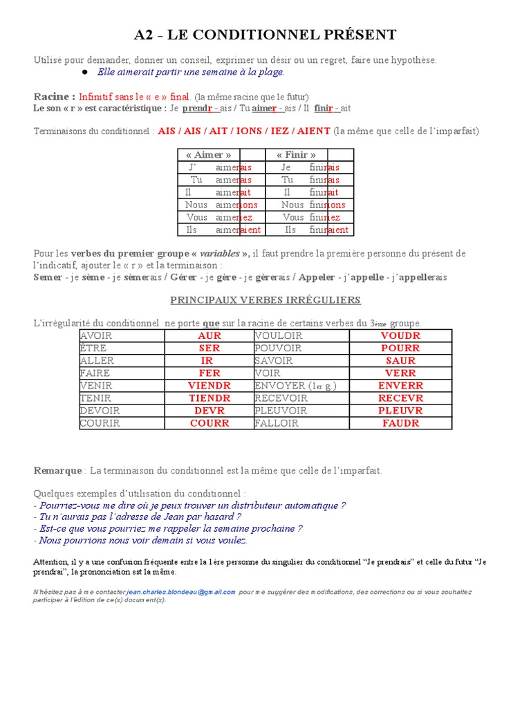 A2 - Le Conditionnel Présent | PDF | Verbe | Mécanique du langage