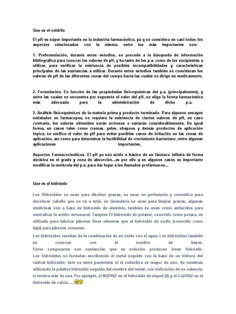 Que Es El Oxidrilo | PDF | Hidróxido | Medicamentos con receta