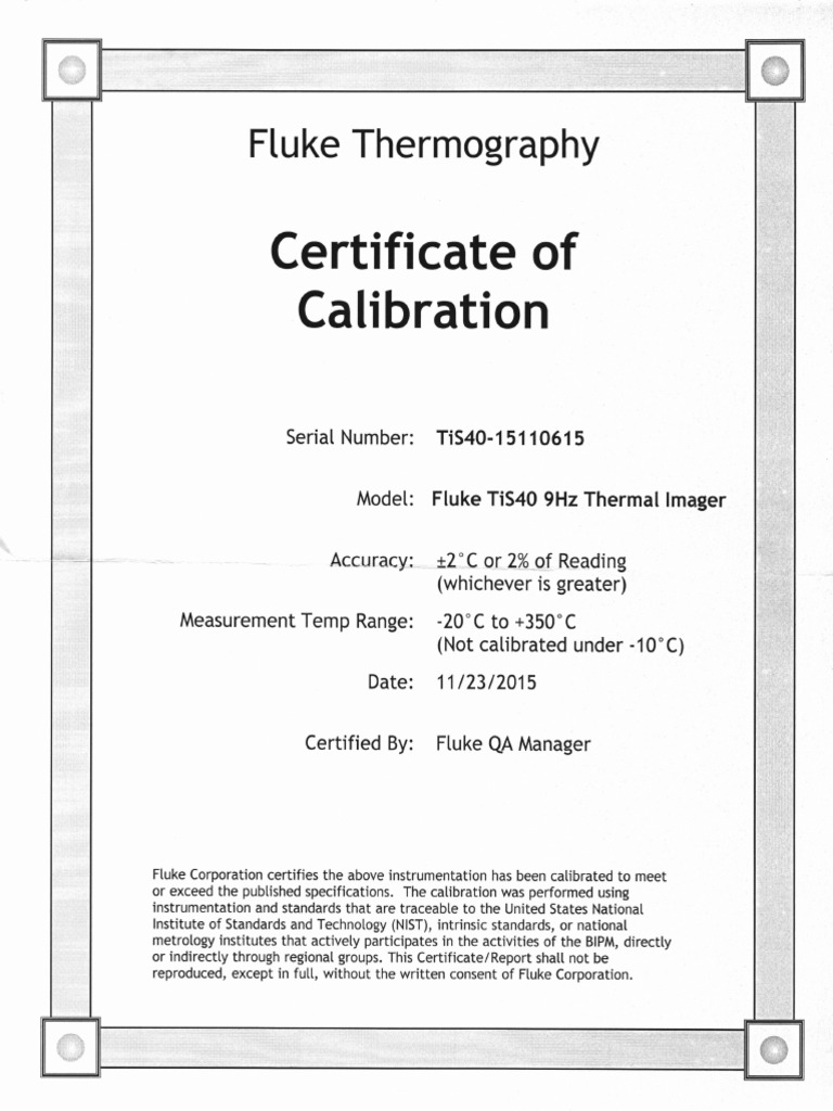 Certification of Calibration (Fluke) | PDF