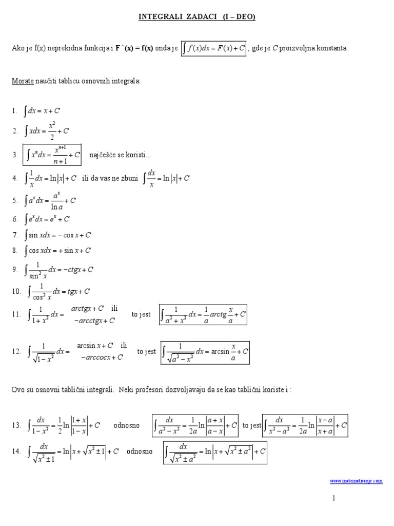 Integrali Zadaci PDF | PDF