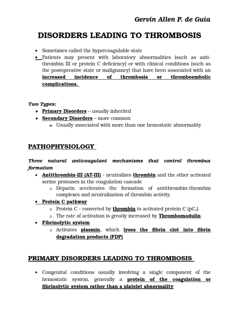 Thrombosis Disorders Overview | PDF | Thrombosis | Coagulation
