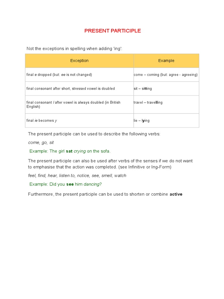 Present Participle: Exception Example | PDF