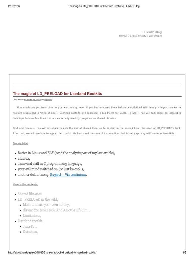 LD_PRELOAD for Userland Rootkits | PDF | Library (Computing) | Operating System Technology