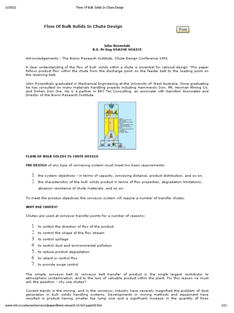 Chute Design for Bulk Solid Flow | PDF | Force | Physical Sciences