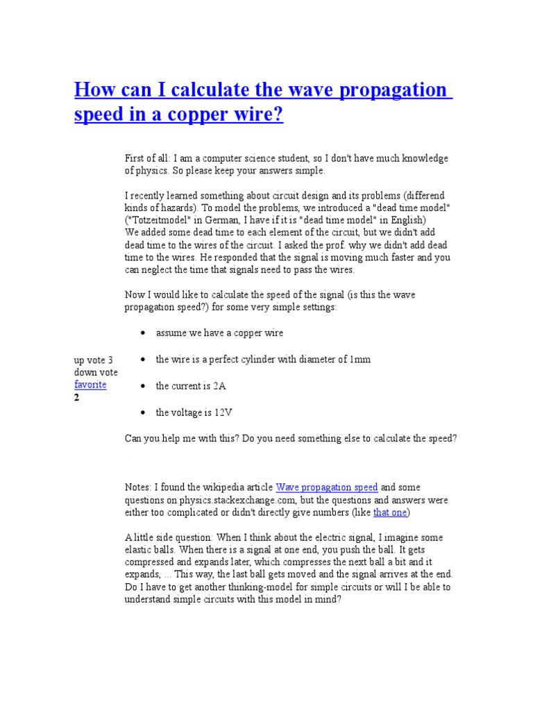 How Can I Calculate The Wave Propagation Speed in A Copper Wire | PDF ...