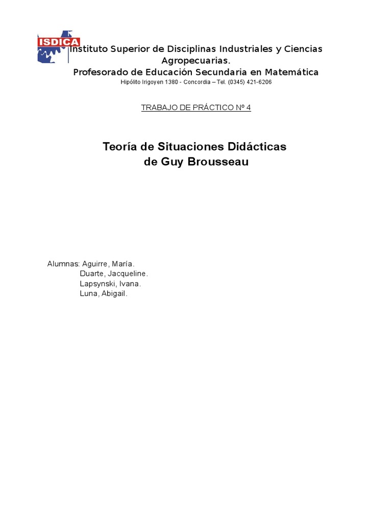 Situaciones Didácticas de Brousseau | PDF