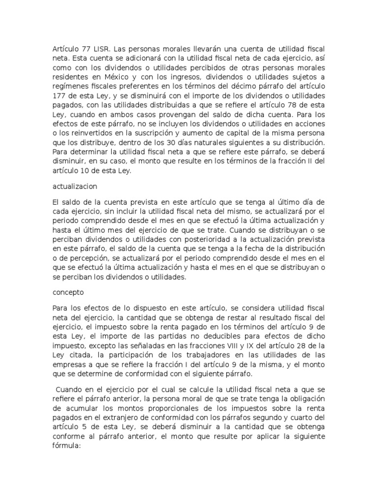 Artículo 77 LISR | PDF | Impuesto sobre la renta | Dividendo