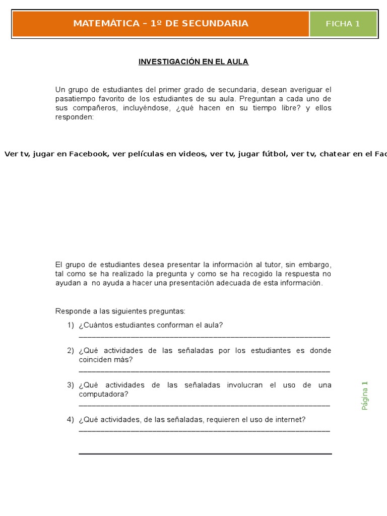 RP-MAT1-K01 - Ficha #1 | PDF | Porcentaje | Estadísticas