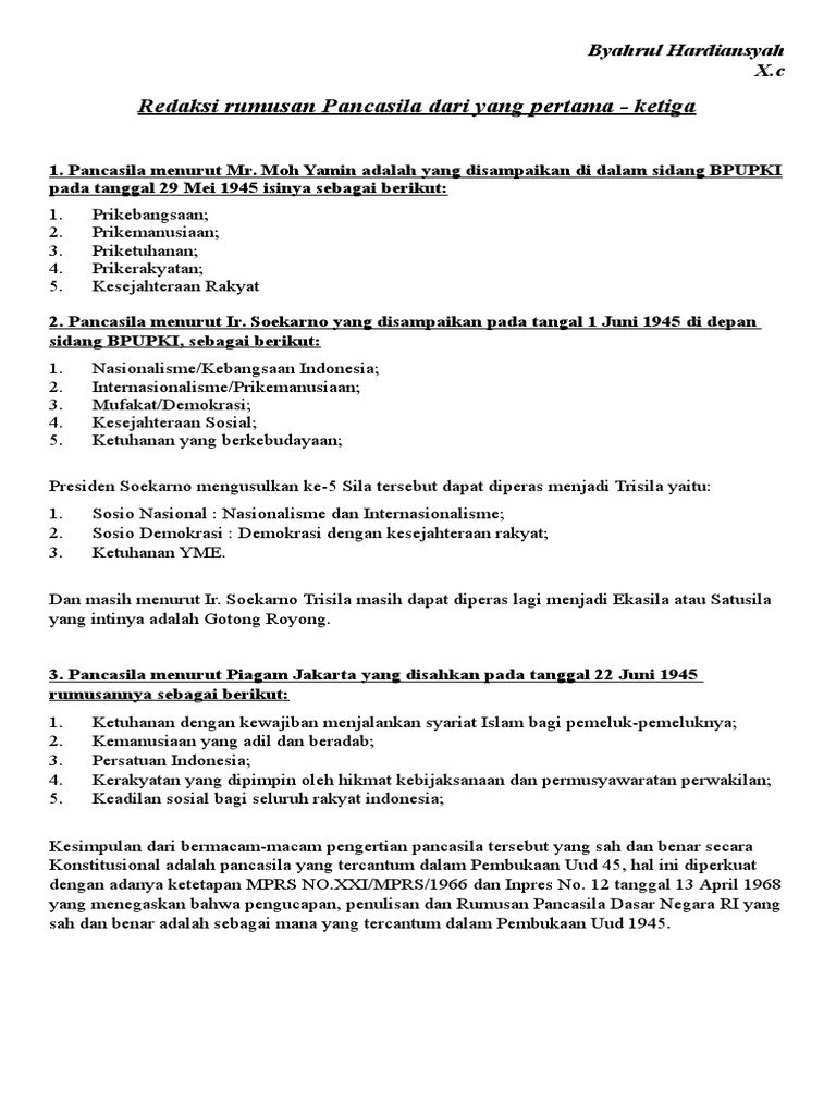 Rumusan Pancasila 1 - 3 | PDF