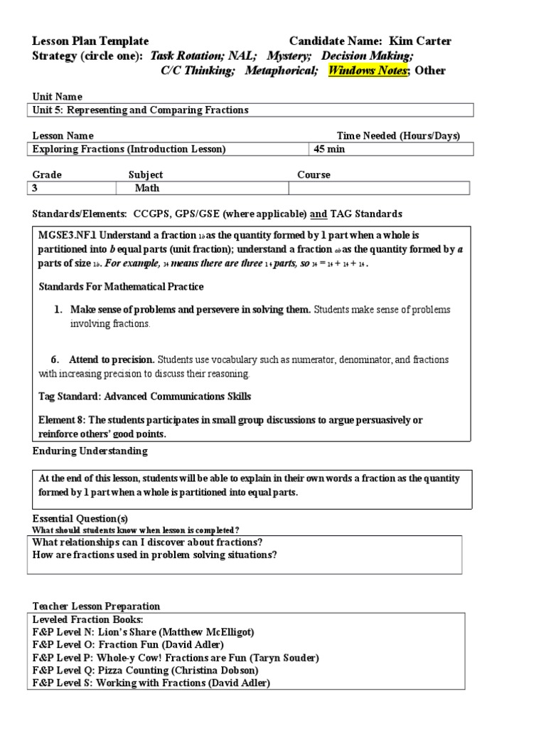 Lesson Plan Windows Notes | PDF | Fraction (Mathematics) | Lesson Plan