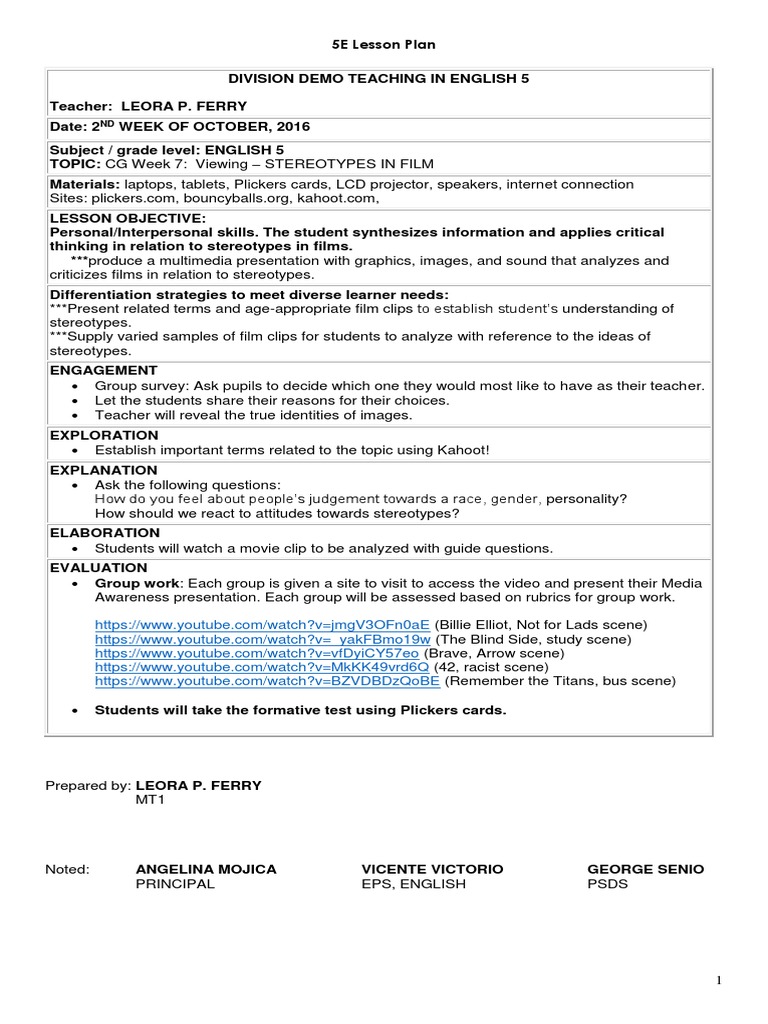 Stereotypes Lesson - Plan - 5E PDF | PDF