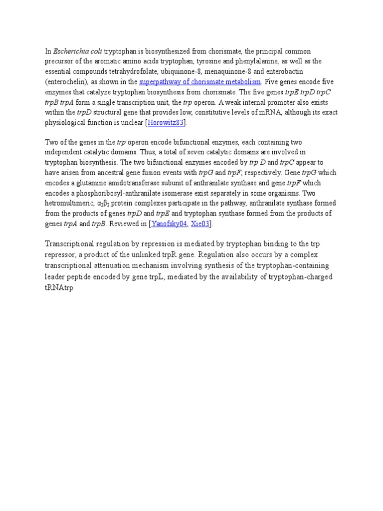 TRPB Trpa Form A Single Transcription Unit, The TRP Operon. A Weak ...