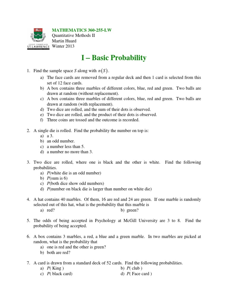 I - Basic Probability | PDF | Dice | Randomness
