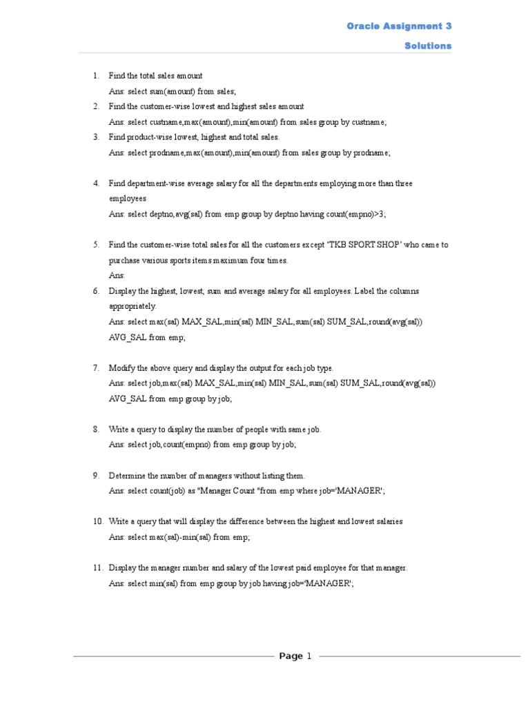 Oracle Database Assignment | PDF | Salary | Sales