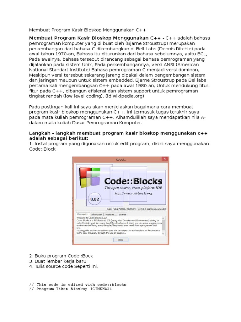 Membuat Program Kasir Bioskop Menggunakan C | PDF | Komputer