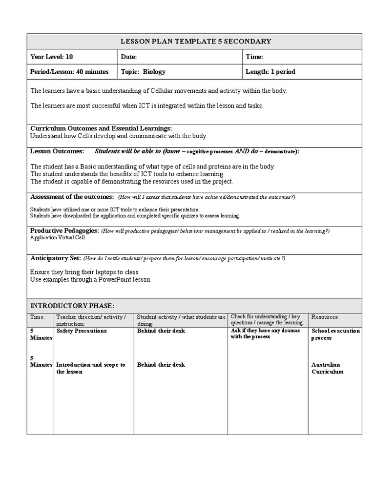 Biology Lesson Plan 1 | PDF | Educational Technology | Lesson Plan