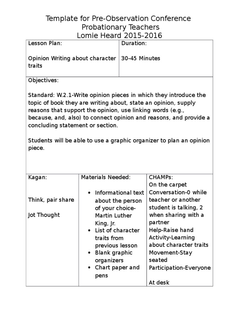 December 9 Pre Observation Form | PDF | Martin Luther King Jr. | Lesson ...
