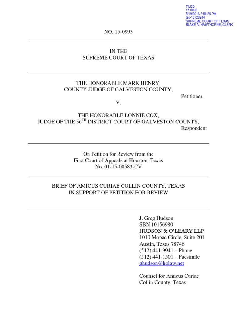 Collin County Amicus Brief at Texas Supreme Court | Appeal | Judiciaries